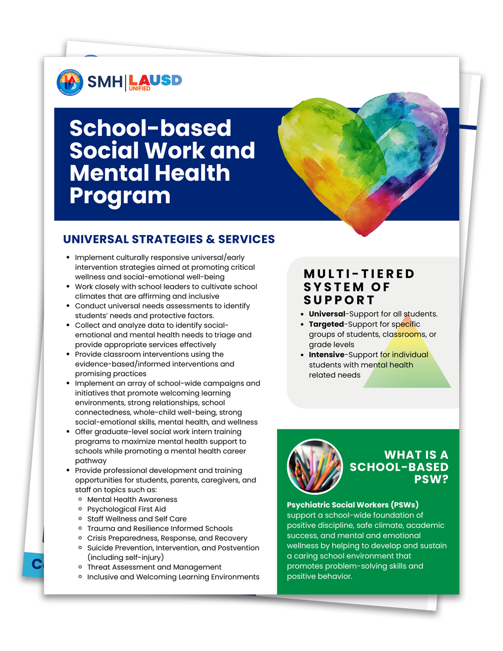 School Mental Health / School-based Social Work and Mental Health Programs